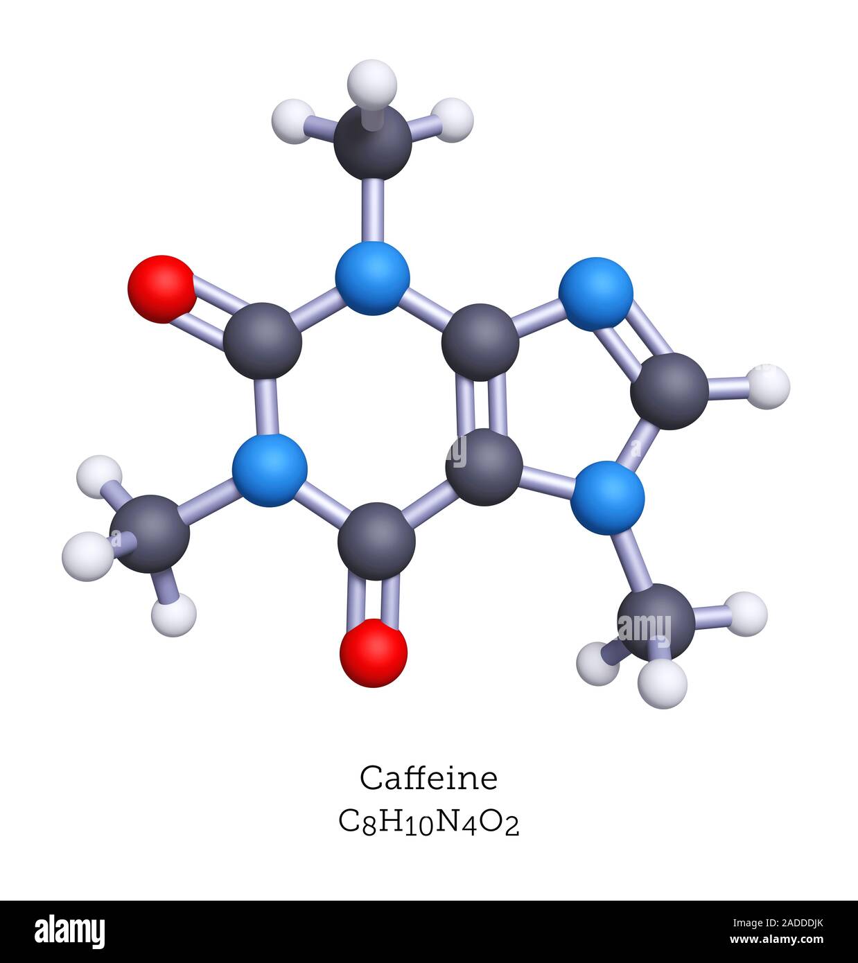 Caffeine molecule. Caffeine is a naturally-occurring alkaloid and a ...