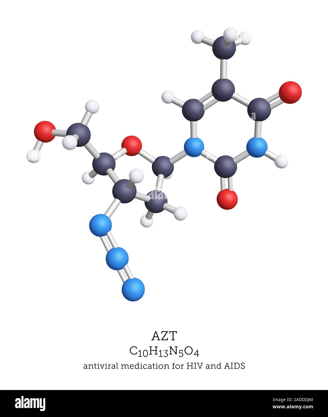 AZT HIV and AIDS drug molecule. AZT (azidothymidine) is a retroviral ...