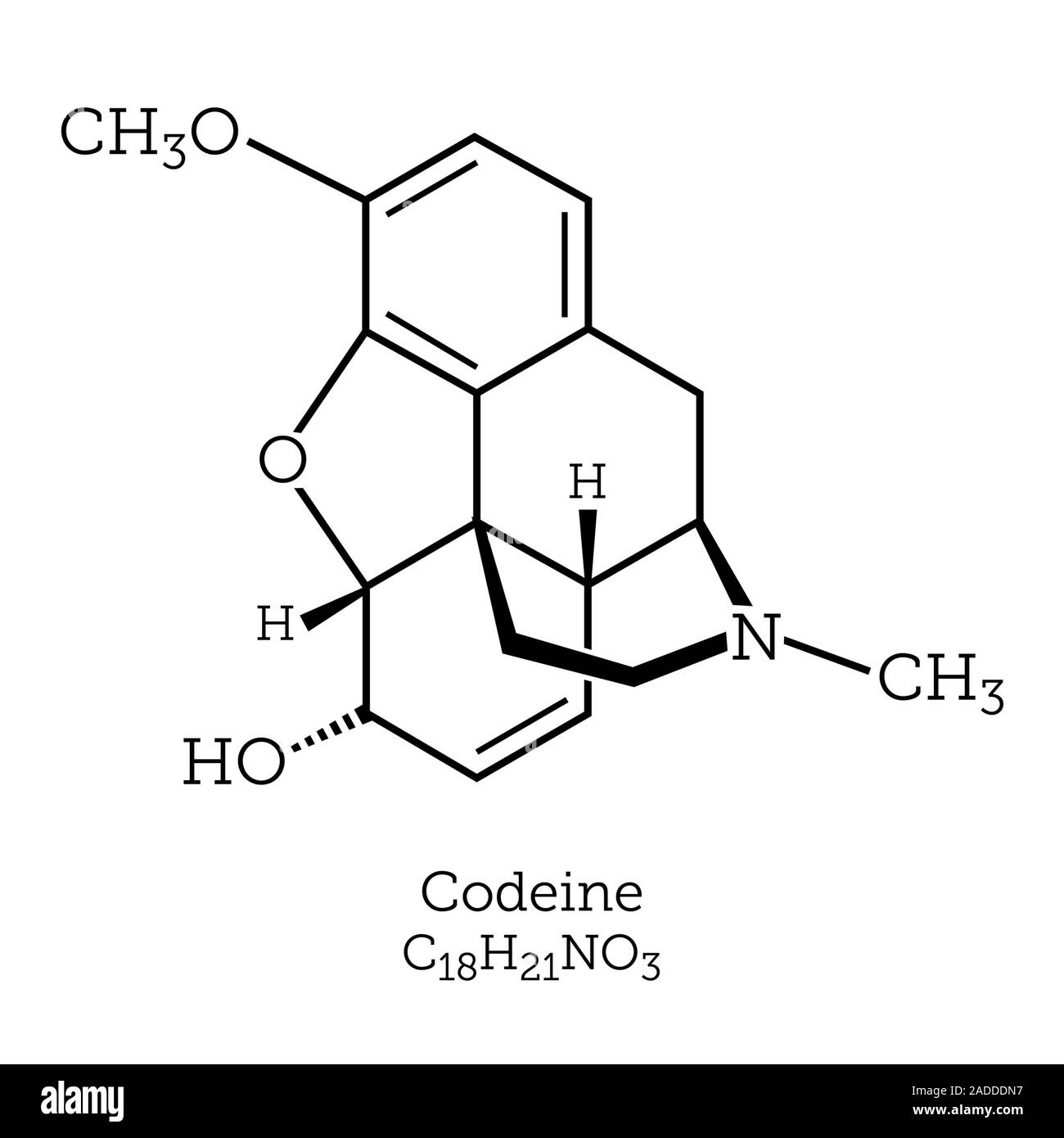 Codeine opioid molecule. Codeine is used to treat moderate pain ...