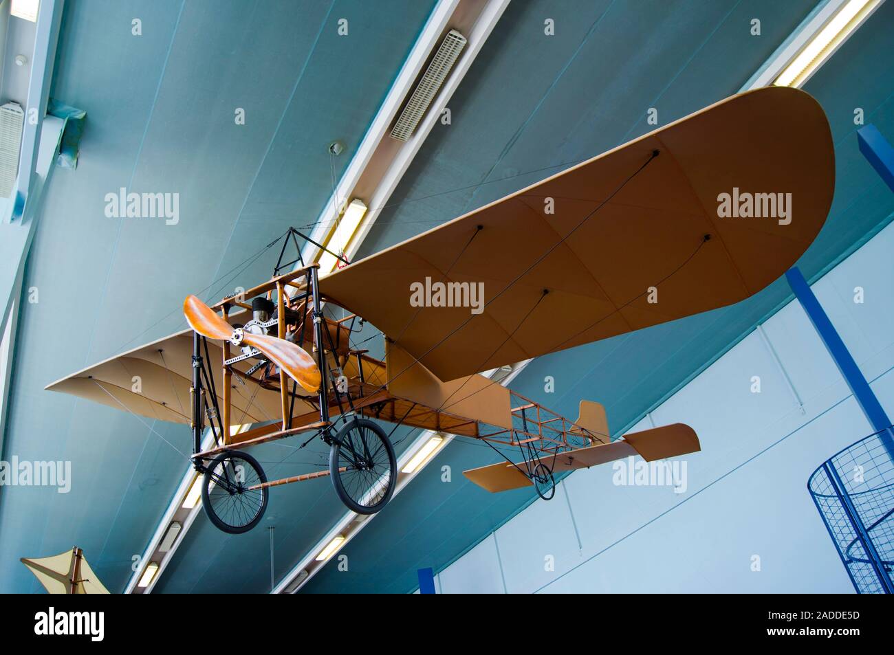 A vintage Bleriot XI aircraft on display at the air and space museum in ...