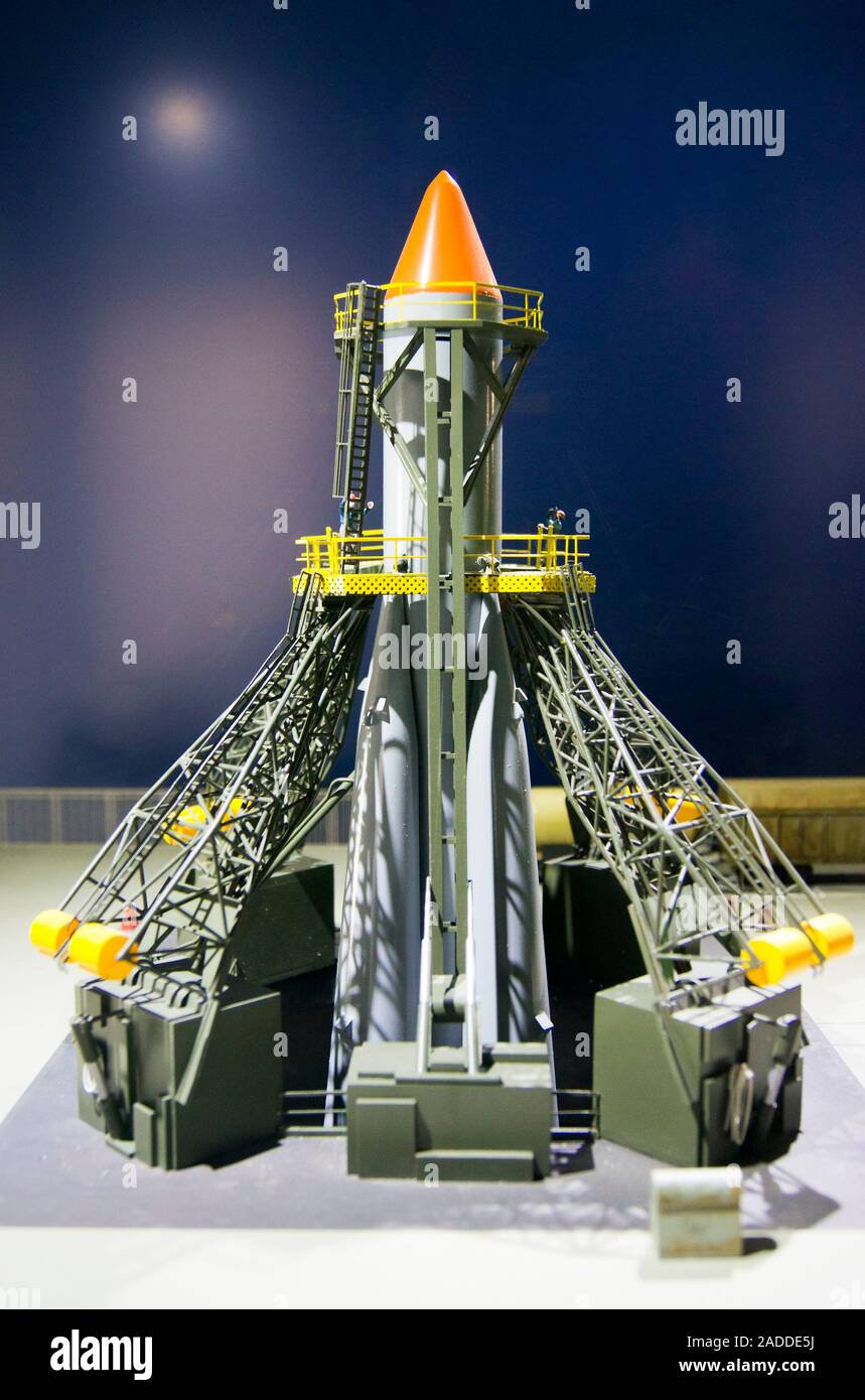 A model of a Soviet-era R7 rocket on display at the air and space ...