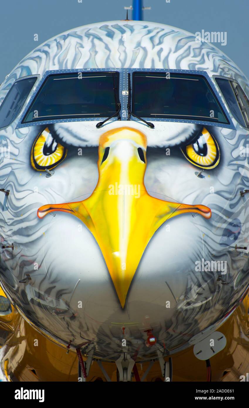 An Embraer E-195-E2 passenger aircraft at the 2017 Paris Air Show with ...