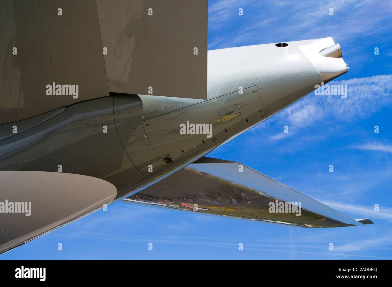 The tail of an Airbus A380 passenger aircraft on static display at the ...