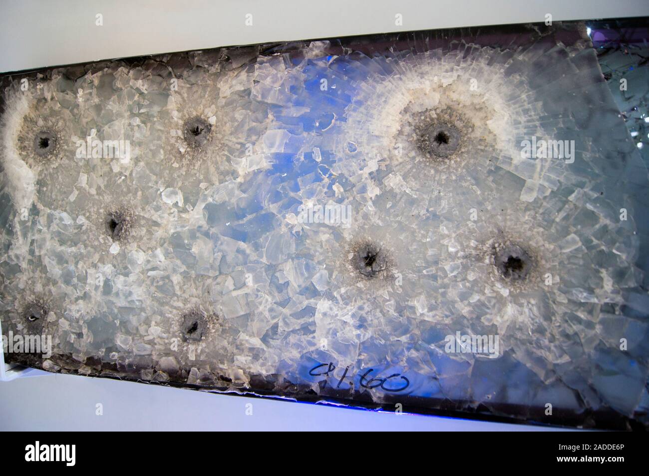 A display of bullet-proof glass, otherwise known as armoured glass ...