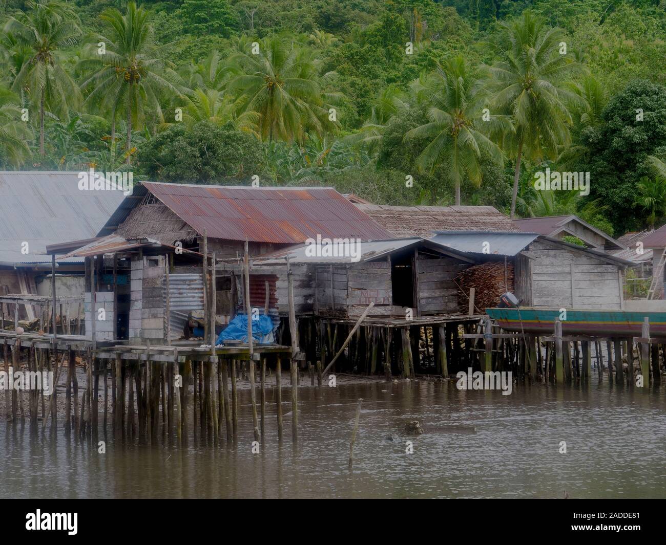 Fishing village. Stilt houses in a fishing village. The houses are on ...