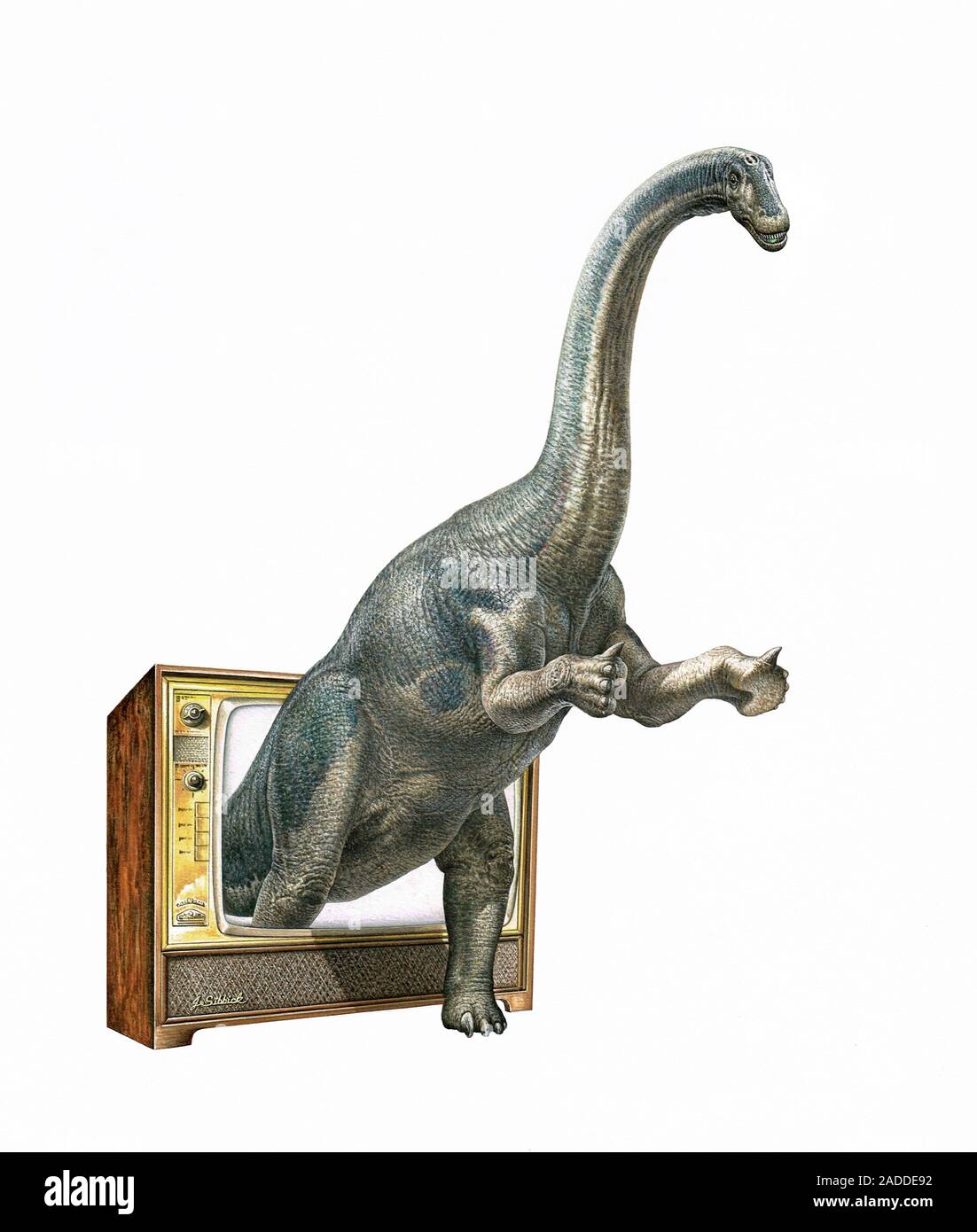 Dinosaurs on TV, conceptual computer illustration Stock Photo - Alamy