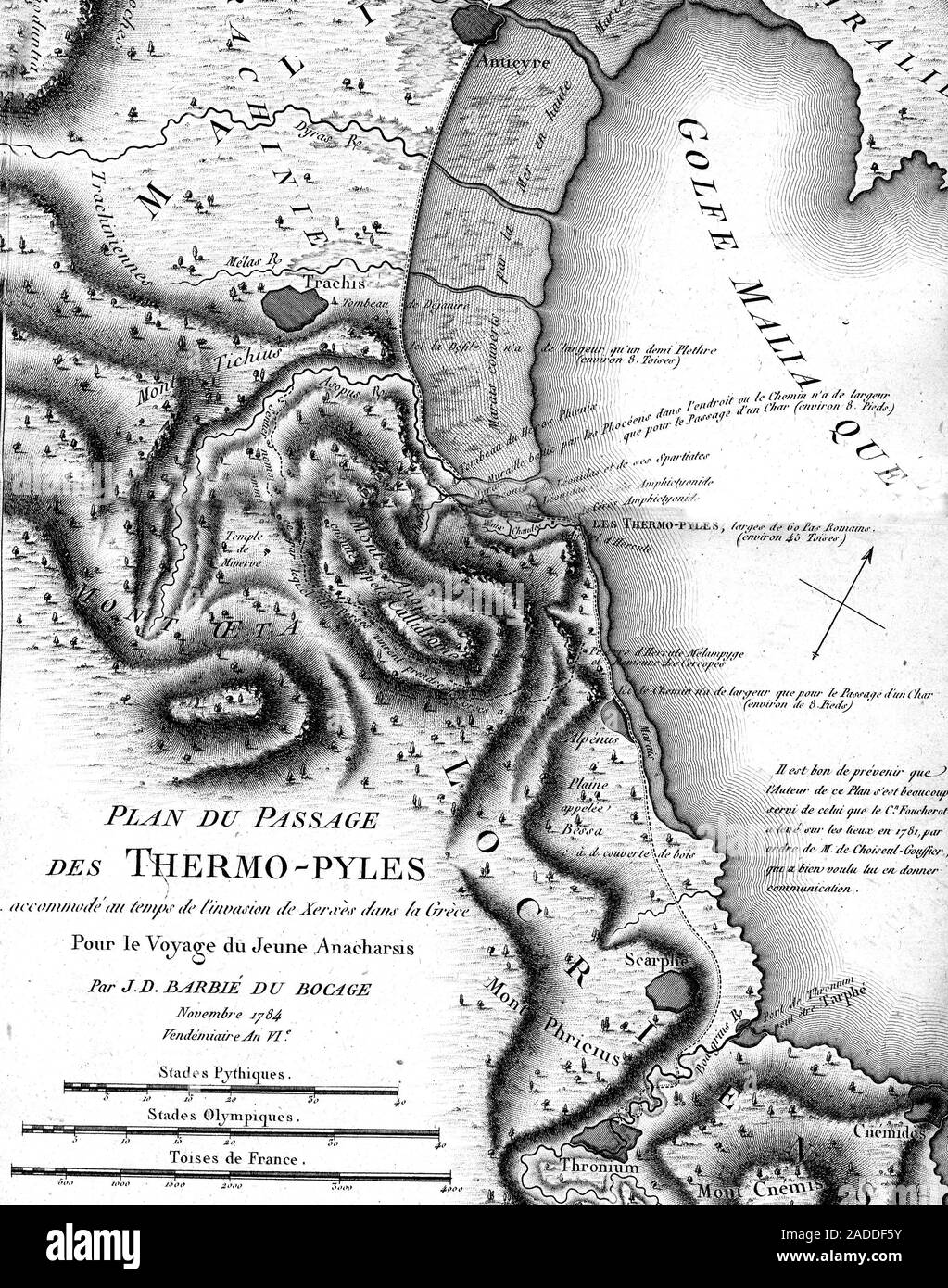 Historical map of Thermopylae. 18th-century illustration of a map from ...