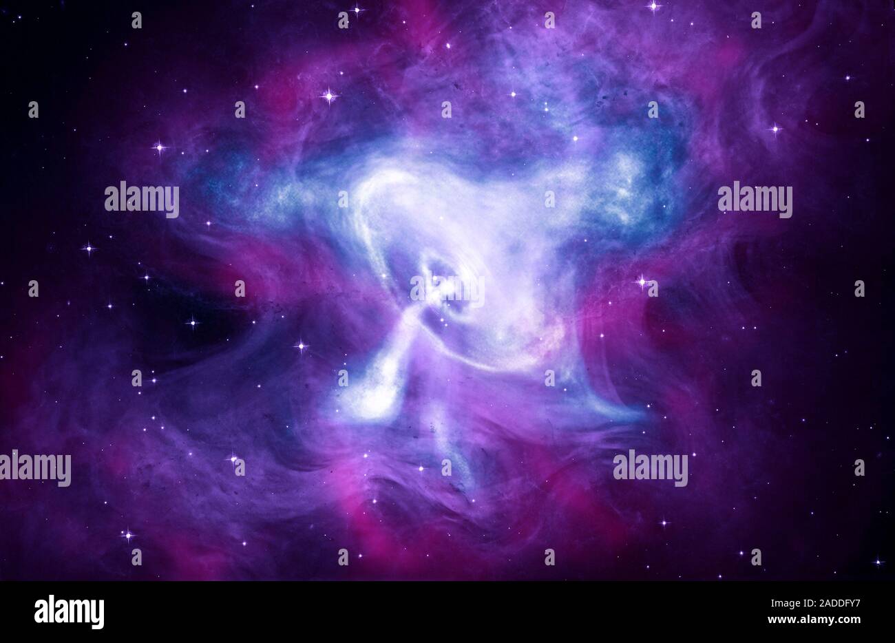 Crab Nebula, composite image. Combined X-ray (blue and white), optical ...