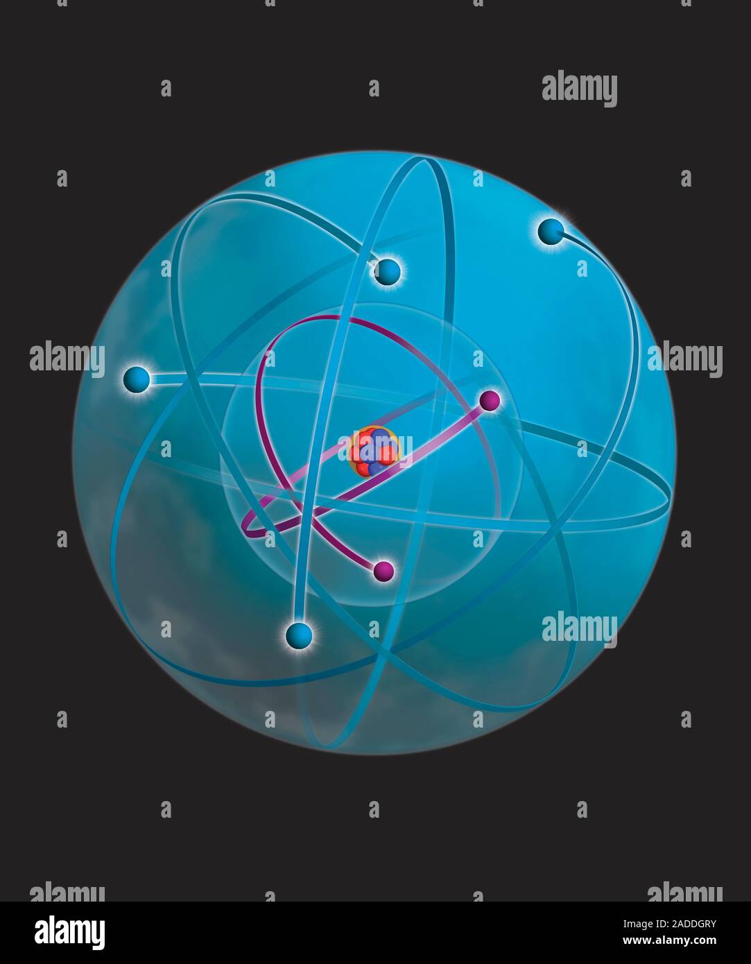 Atomic Structure Conceptual Illustration Of Six Electrons Orbiting A Central Nucleus Red And