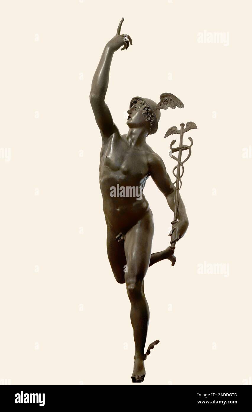Bronze statue of Mercurious, the Roman messenger god and god of traders ...