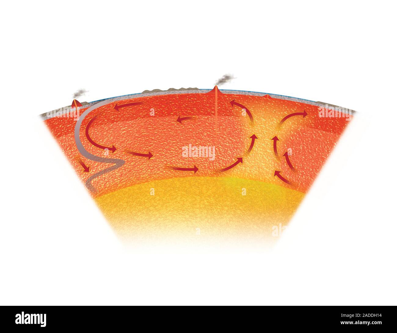 Earth's internal convection. Diagram of a sectioned Earth, showing the ...