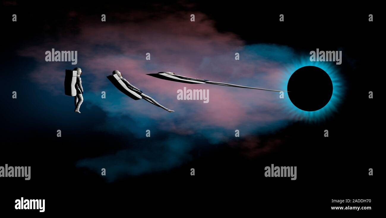 Spaghettification. Illustration of an astronaut being stretched as they ...