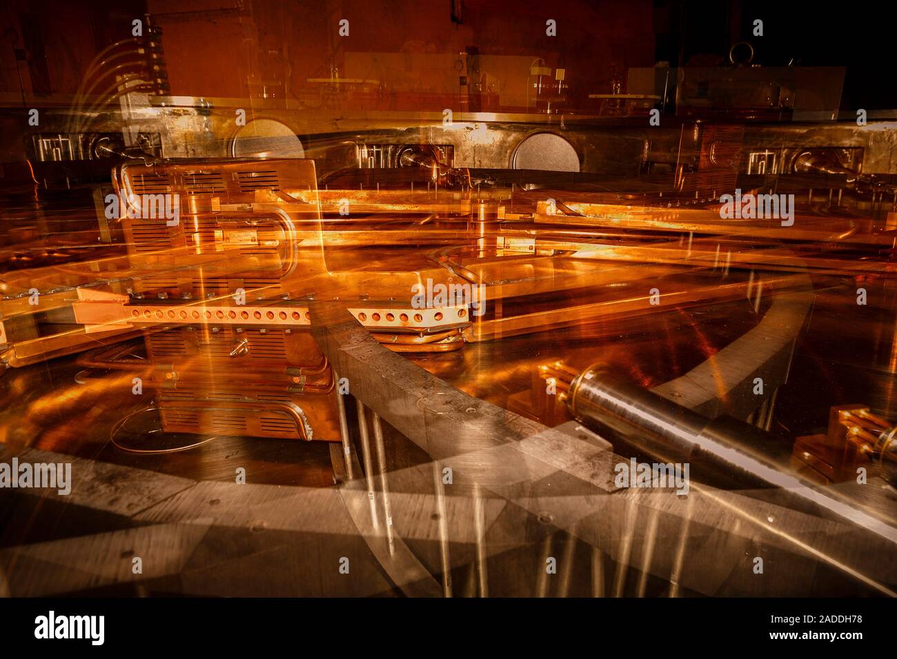 Cyclotron particle accelerator, abstract image. This internal part of ...