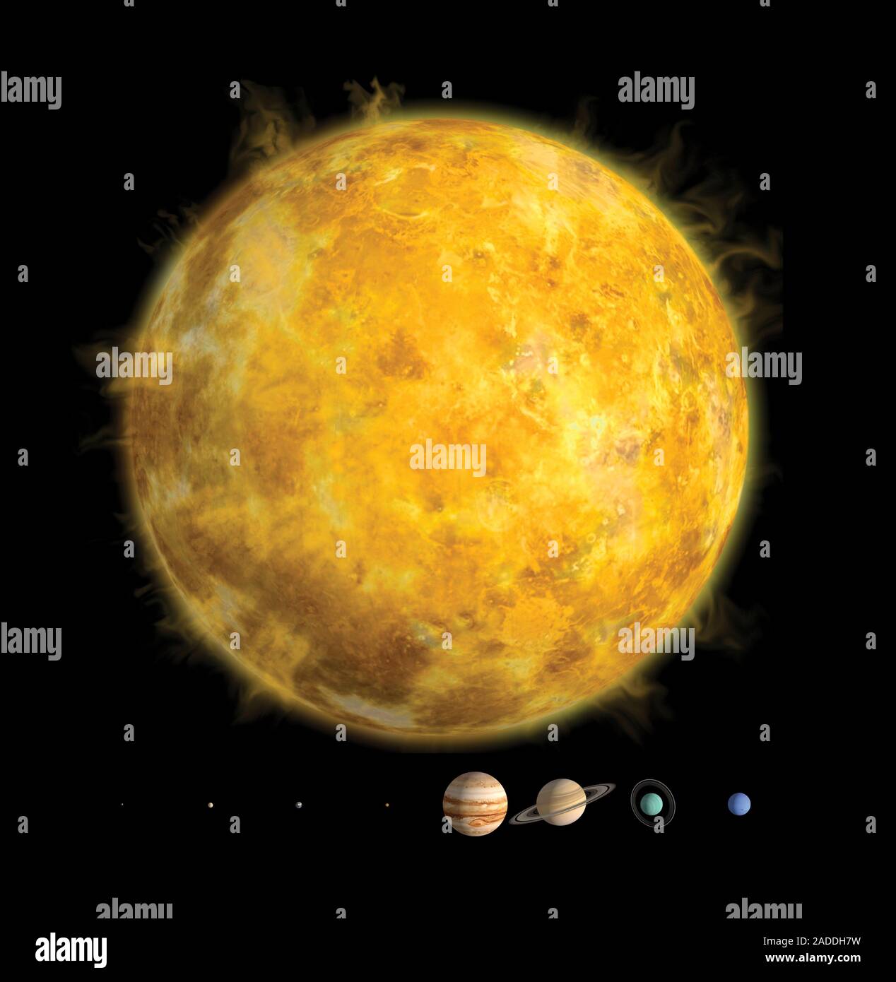 Sun and its planets. Illustration of the Sun and the eight planets ...