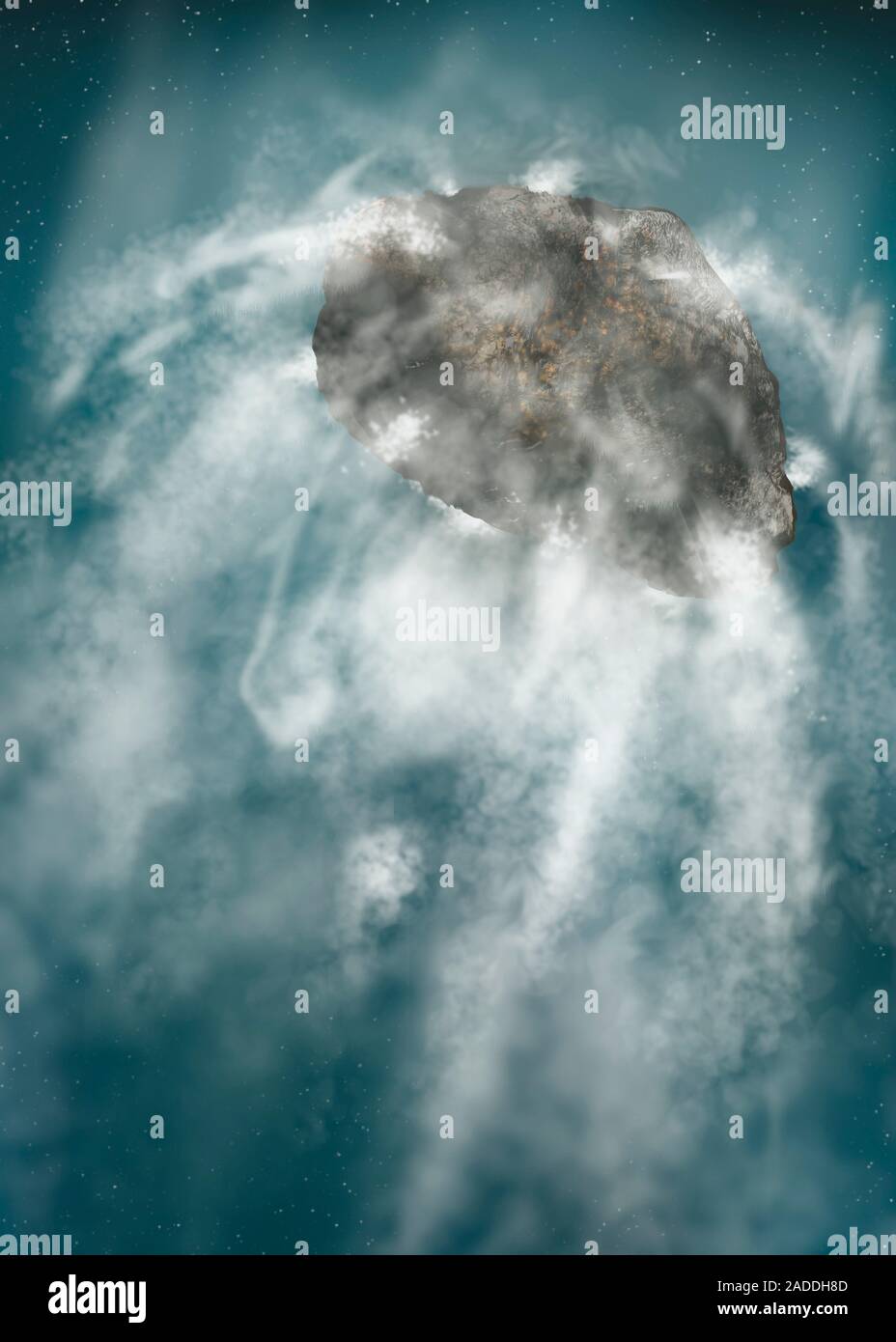 Comet nucleus and coma, illustration. Comets are bodies of ice and dust ...