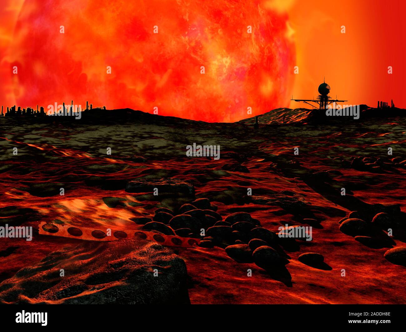 Sun over dying Earth. Illustration of the Sun, around 5 billion years ...