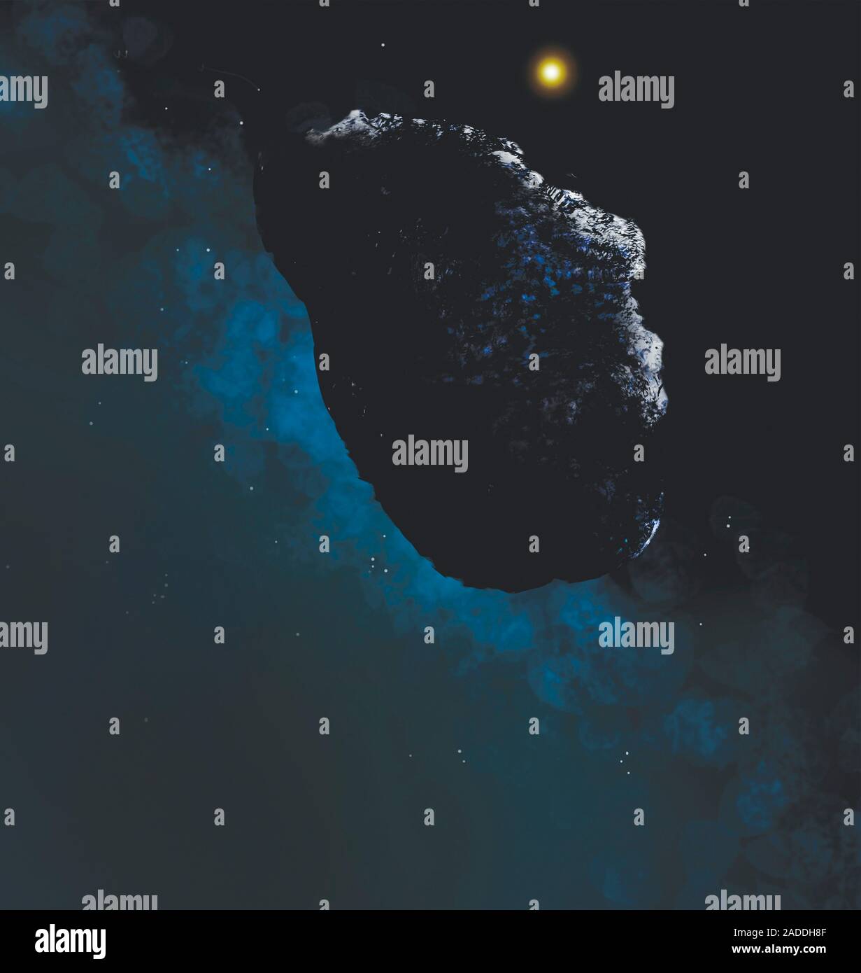 Halley's Comet in its inert state, illustration. Halley's Comet orbits ...