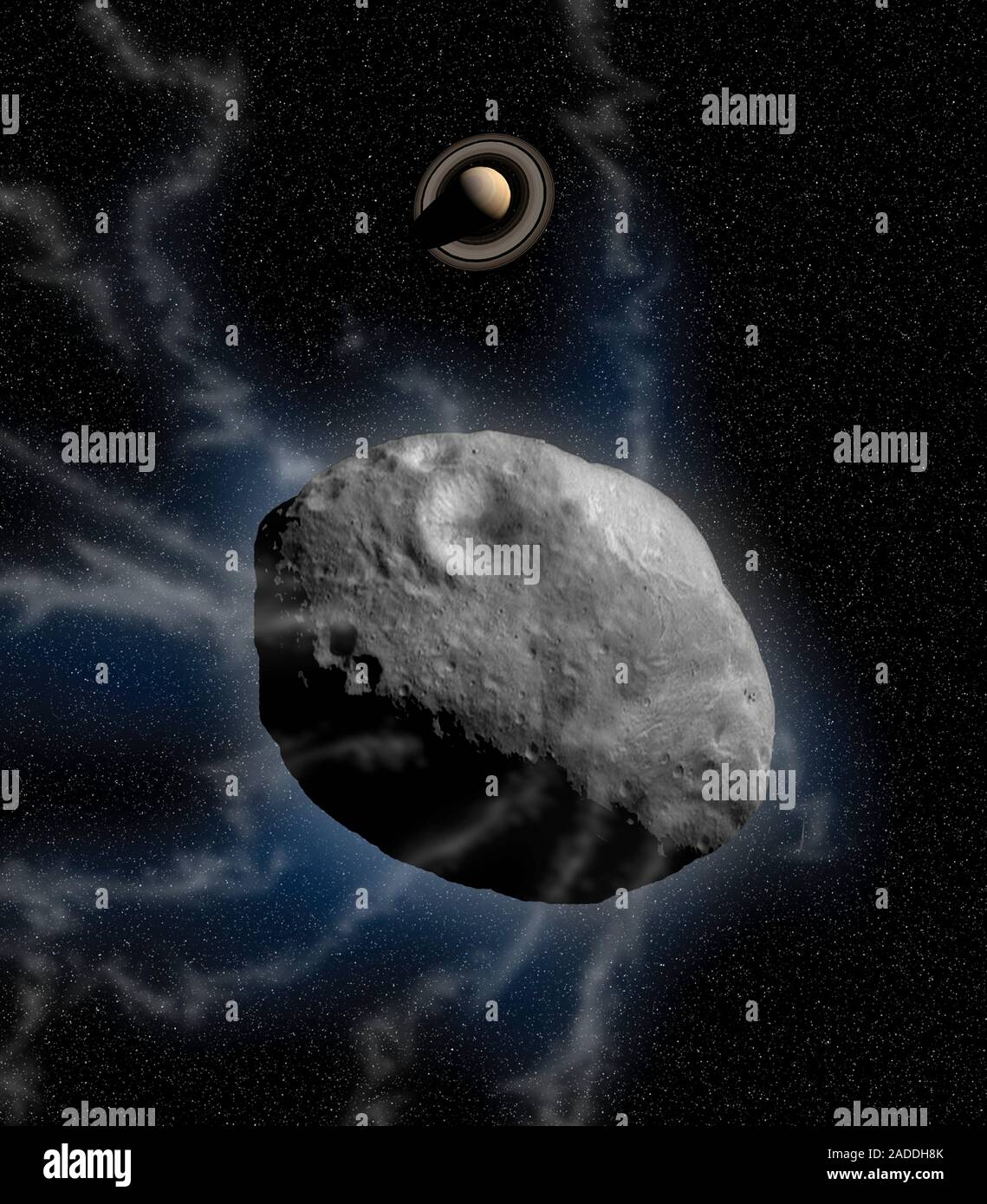 2060 Chiron and Saturn. Illustration of the minor planet 2060 Chiron ...