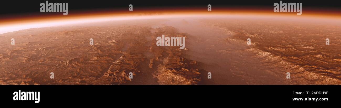 Valles Marineris. Illustration of a low-orbit view of Valles Marineris ...