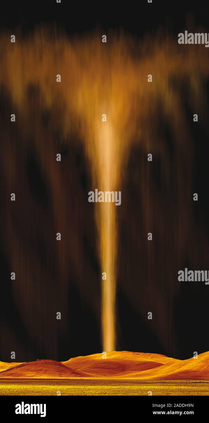 Geyser erupting on Io, illustration. Io, the third largest of the moons ...
