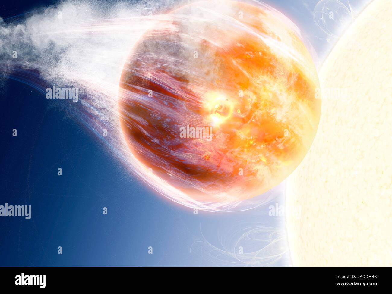 Expanding star destroying a planet. Illustration of a star expanding an ...