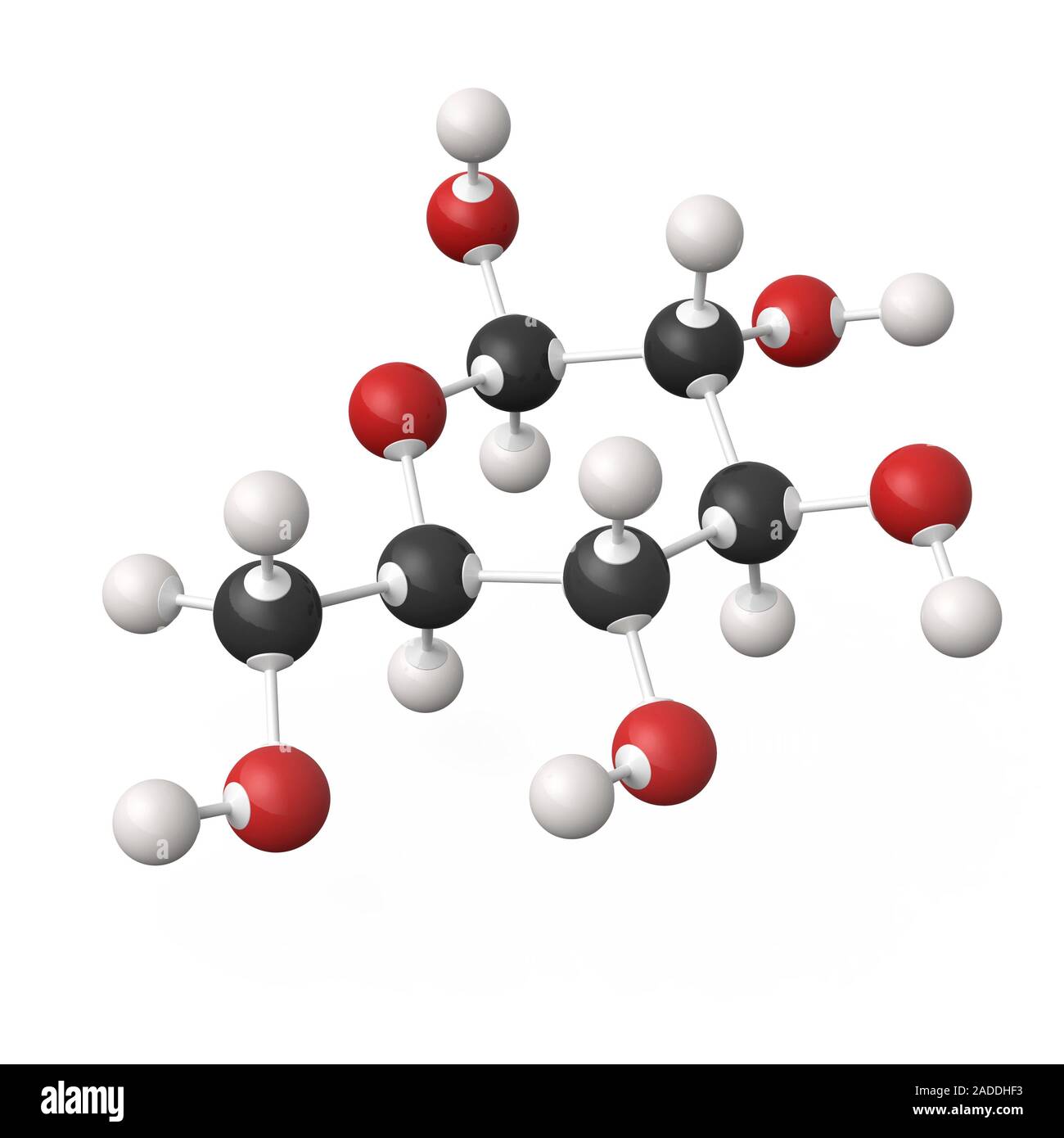 Glucose molecule. Illustration showing the structure of a molecule of glucose. Glucose is a ...