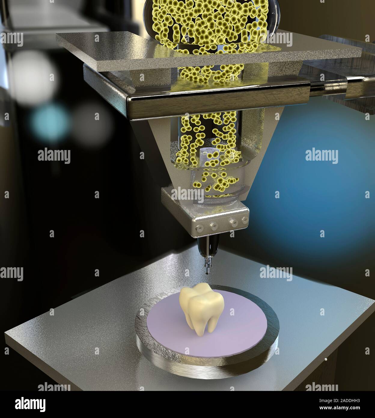 3D tooth printer, illustration. Manufacturing of artificial organs, or ...