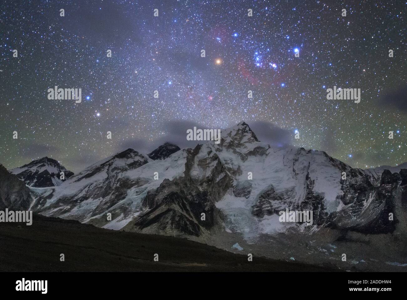 Orion over Nuptse and Mount Everest. Stars of the constellation Orion ...