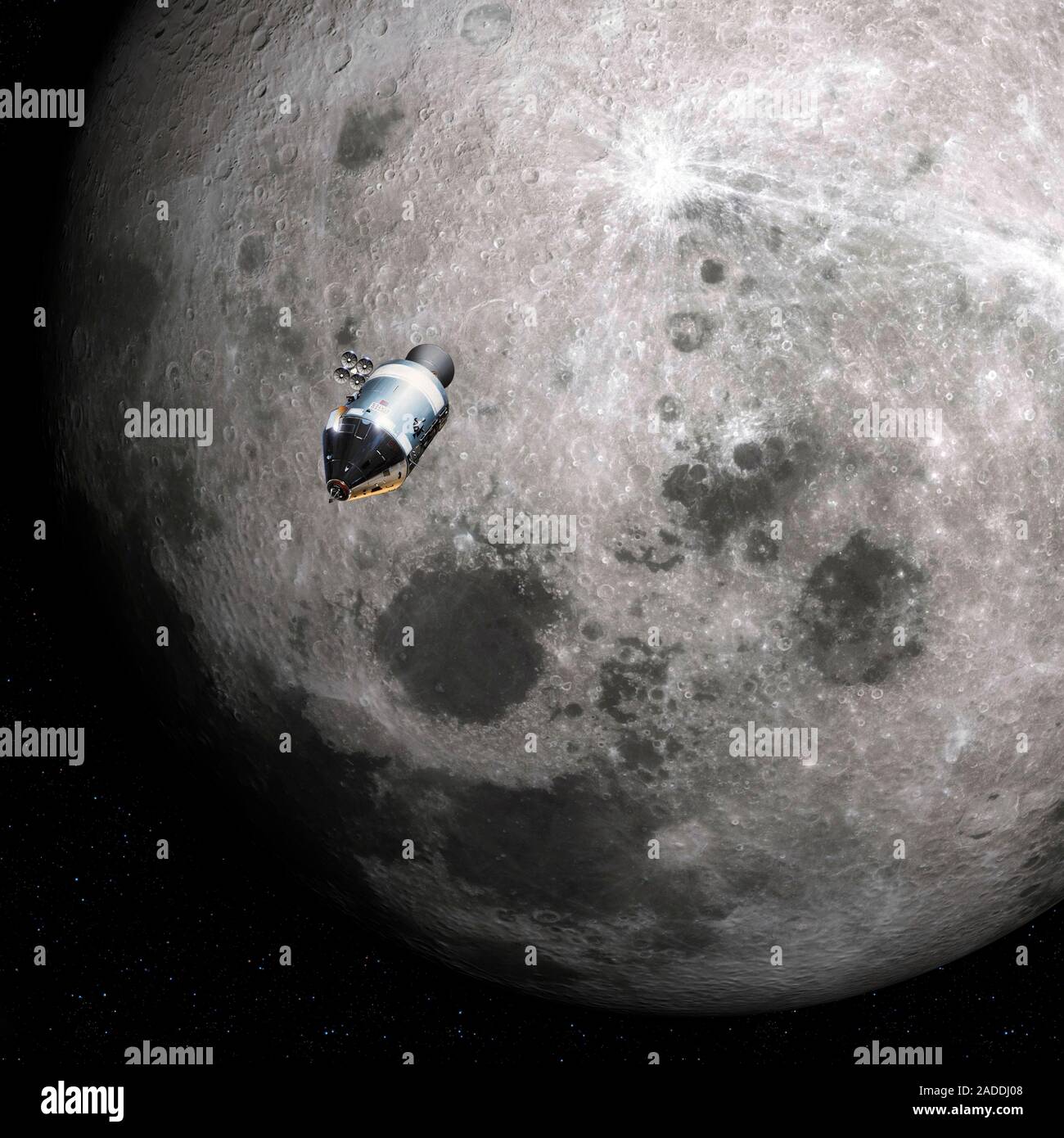 Apollo 8 spacecraft and the Moon, illustration. The Apollo 8 mission ...