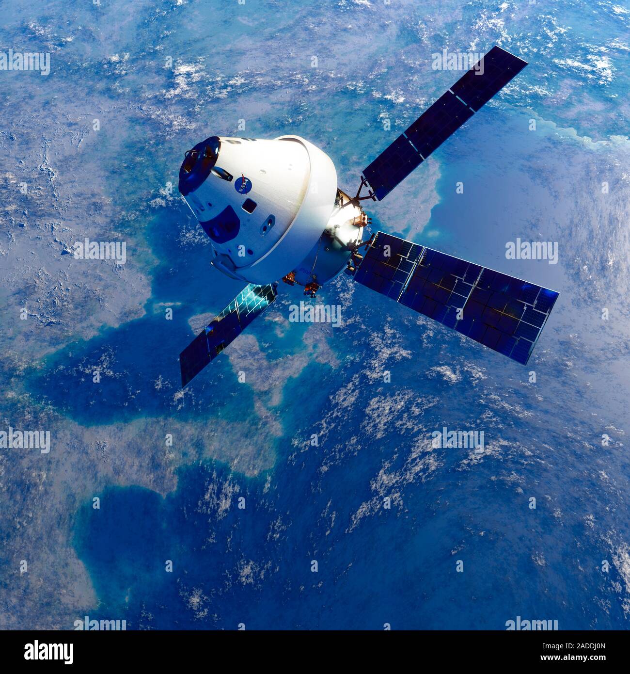 Illustration of NASA's Orion manned spacecraft in Earth orbit. This spacecraft is designed as a ...