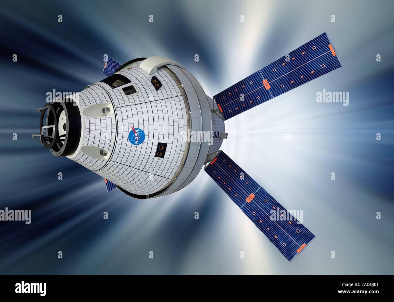 Illustration of NASA's Orion manned spacecraft in Earth orbit. This spacecraft is designed as a ...
