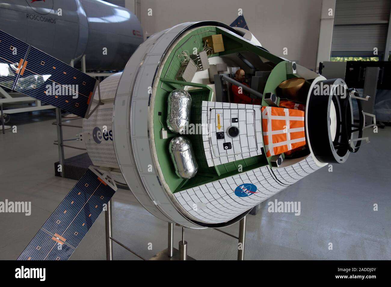 Cut-away model of NASA's Orion manned spacecraft, which is designed as a multi-role capsule ...