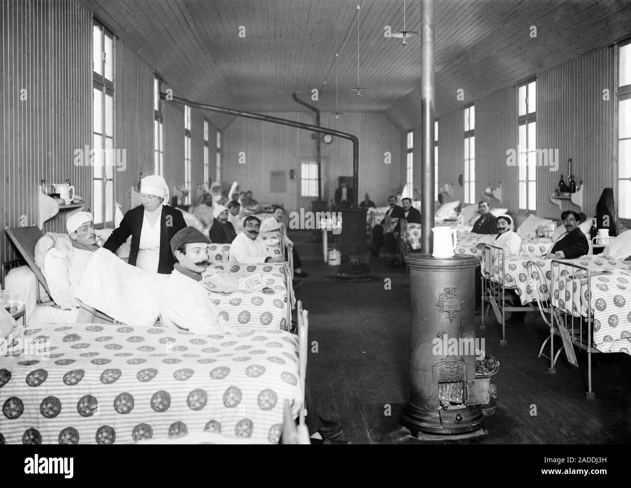 Tuberculosis hospital ward. Nurses with tuberculosis patients on the ...