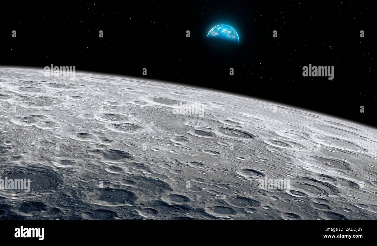 Illustration of the Earth seen from the limb of the Moon. The Earth is ...