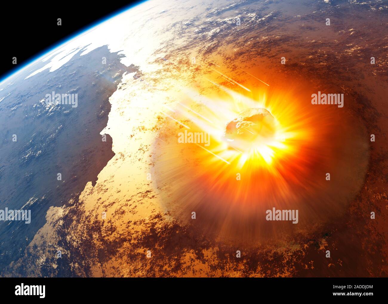 Asteroid impact. Illustration of a large asteroid colliding with Earth ...