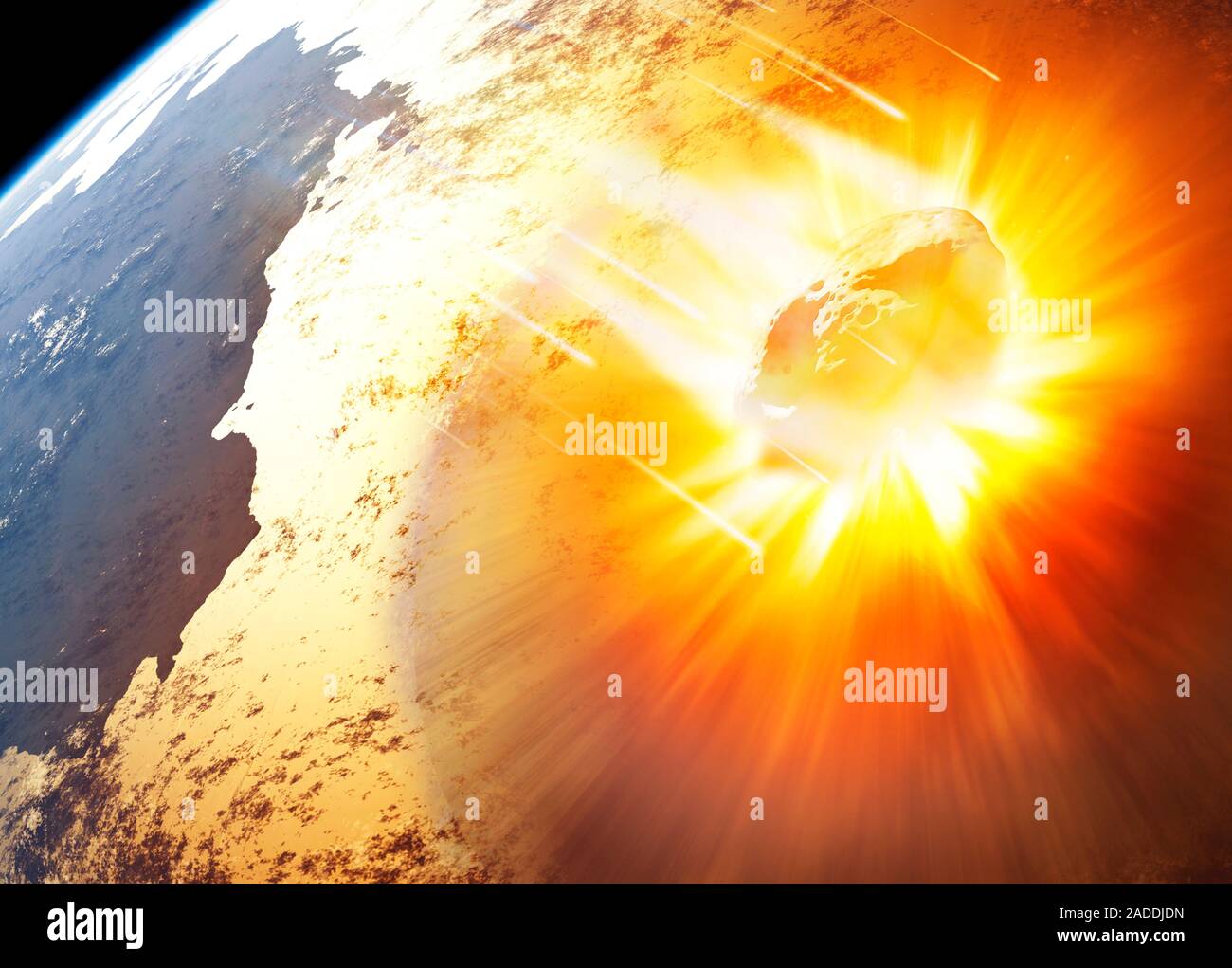 Asteroid impact. Illustration of a large asteroid colliding with Earth ...