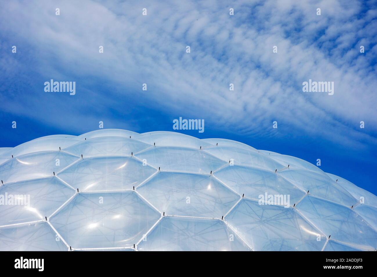 Eden Project. Hexagonal inflated panels forming the roof of one of the ...