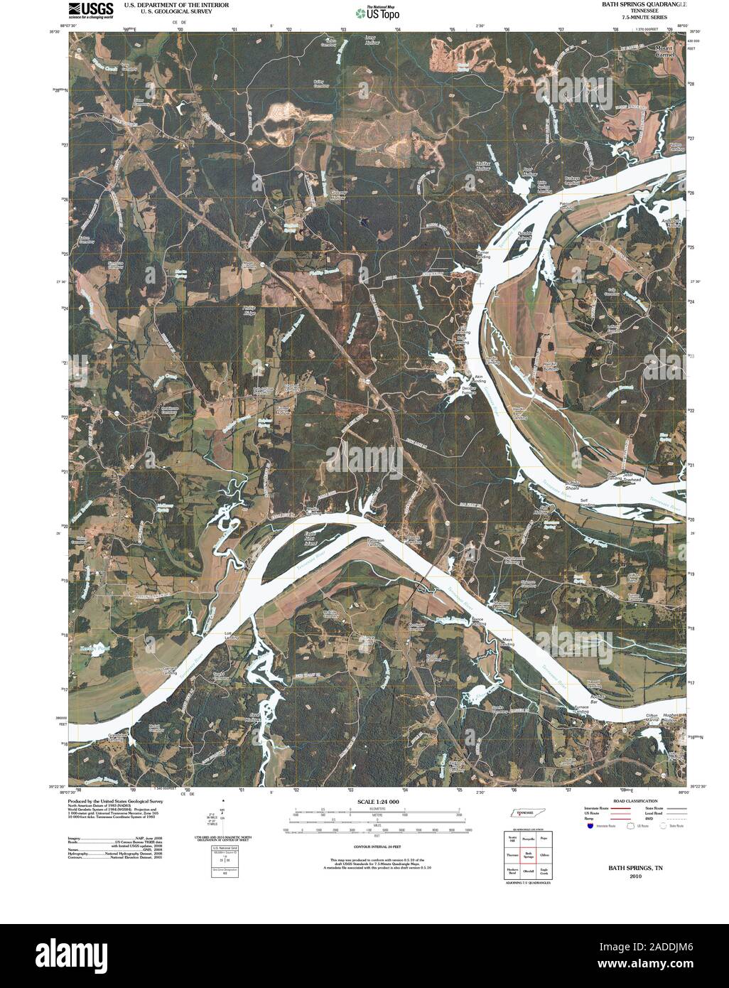 USGS TOPO Map Tennessee TN Bath Springs 20100426 TM Restoration Stock ...