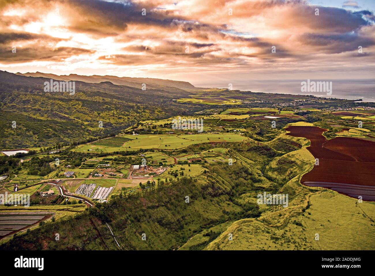 Agricultural landscape in Hawaii, aerial photograph. This is the ...