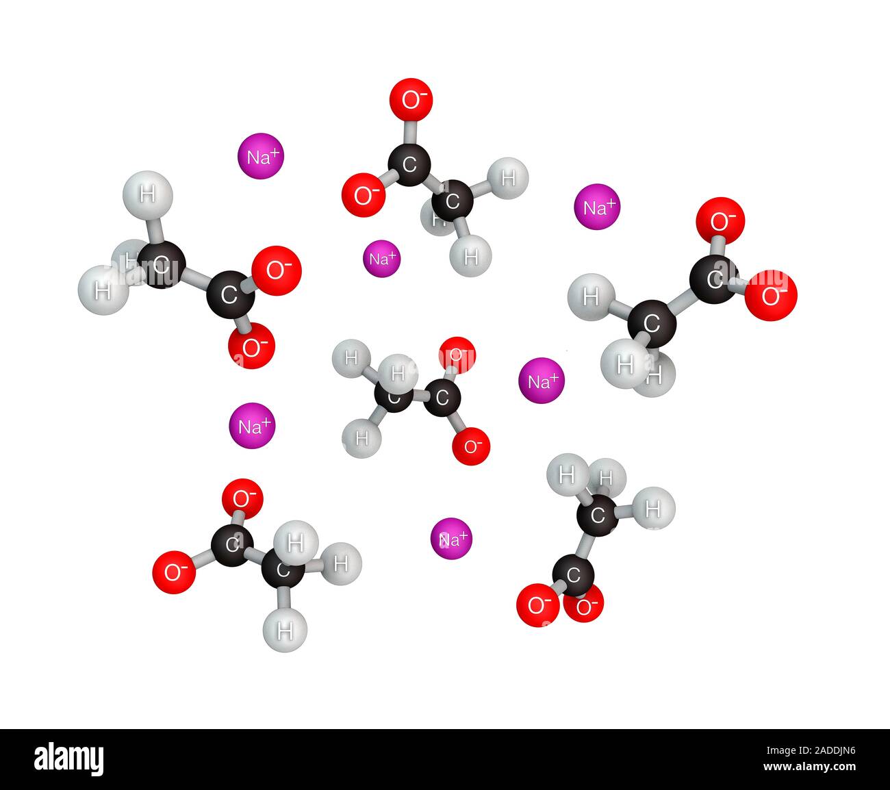Sodium acetate. Molecular model of sodium acetate molecules that have ...