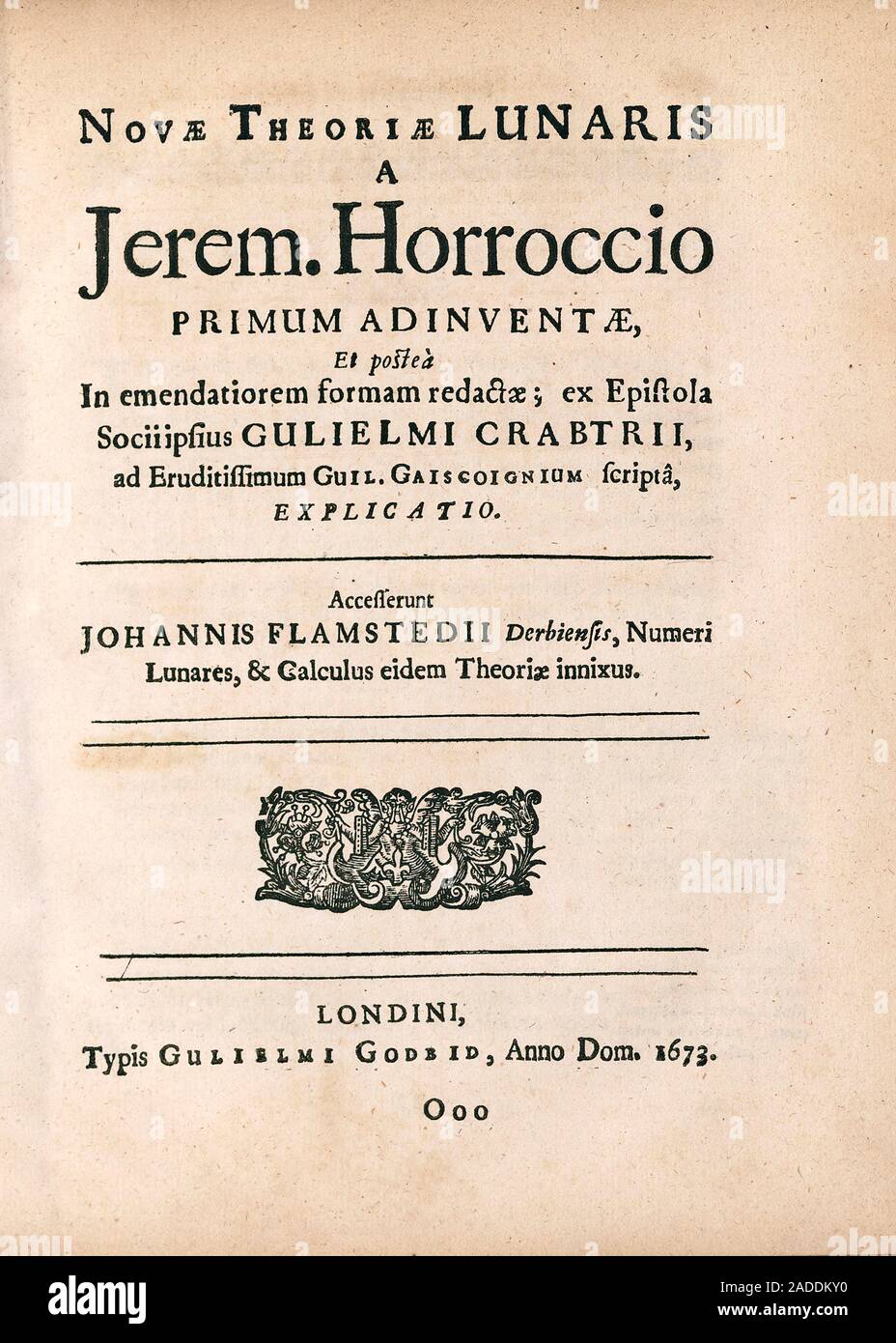 Lunar tables by Horrocks, 17th century. Title page for the section on ...
