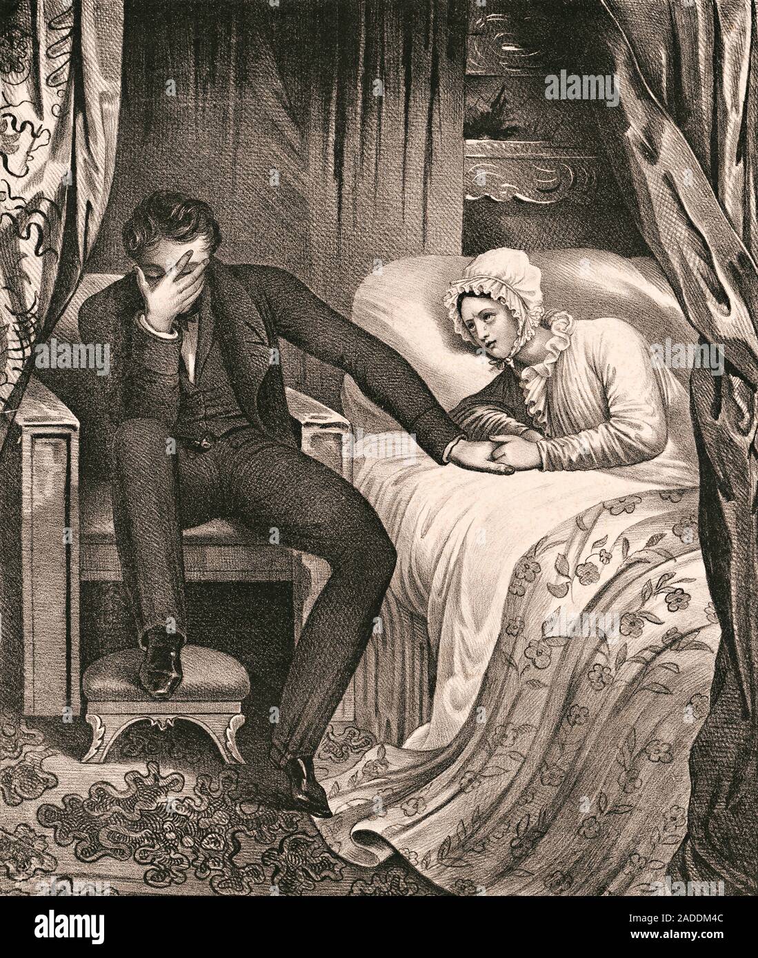The Last Request'. Lithograph showing a distraught man with his dying ...