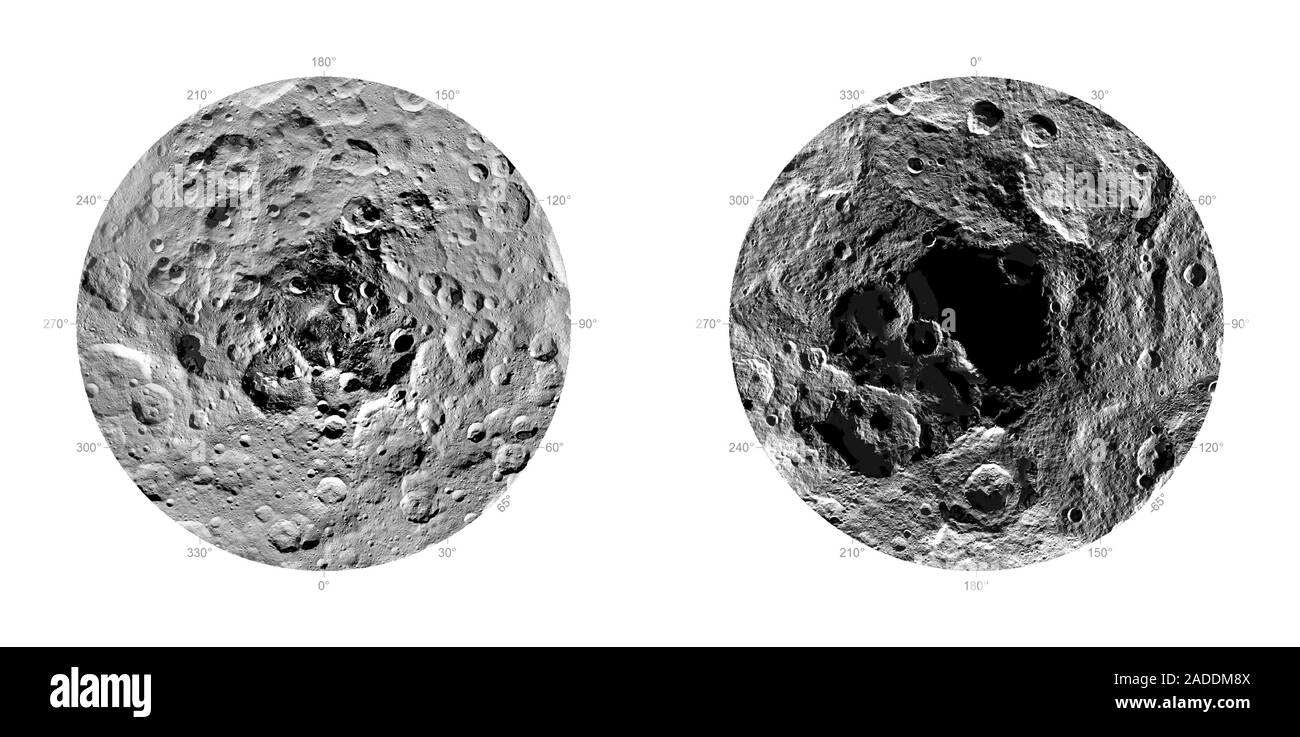 Ceres. Composite images of the north (left) and south (right) pole ...