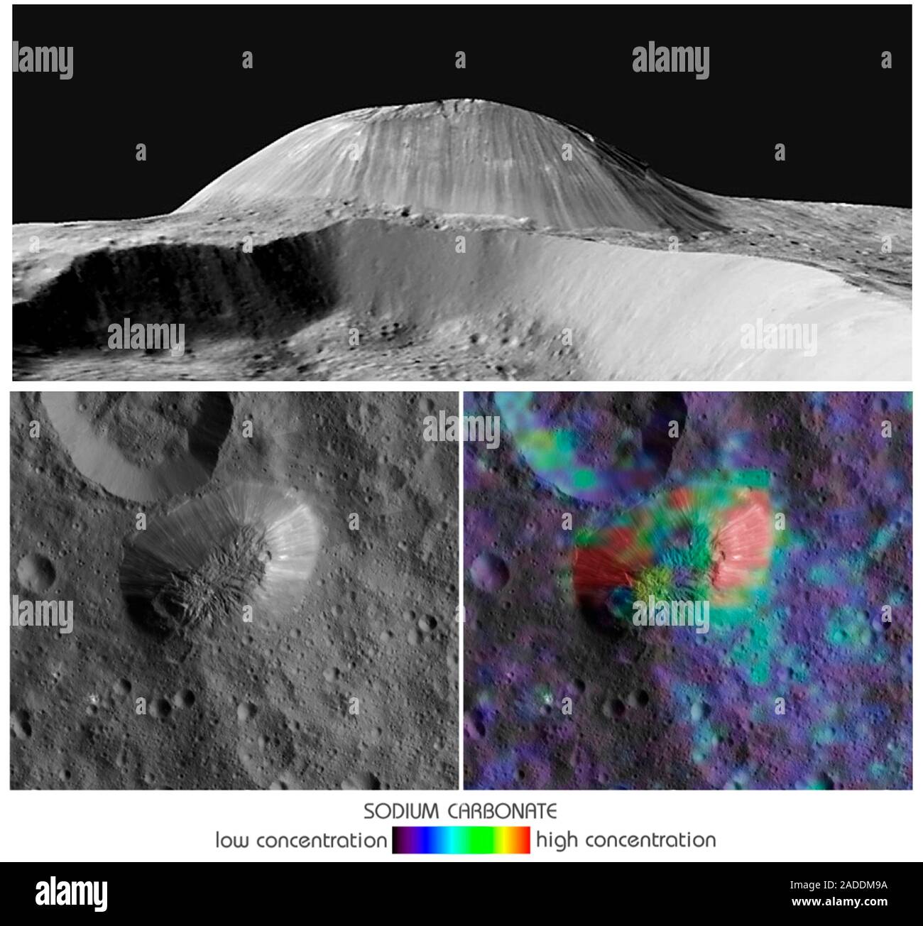Ahuna Mons, Ceres. Satellite images of the Ahuna Mons mountain on the ...