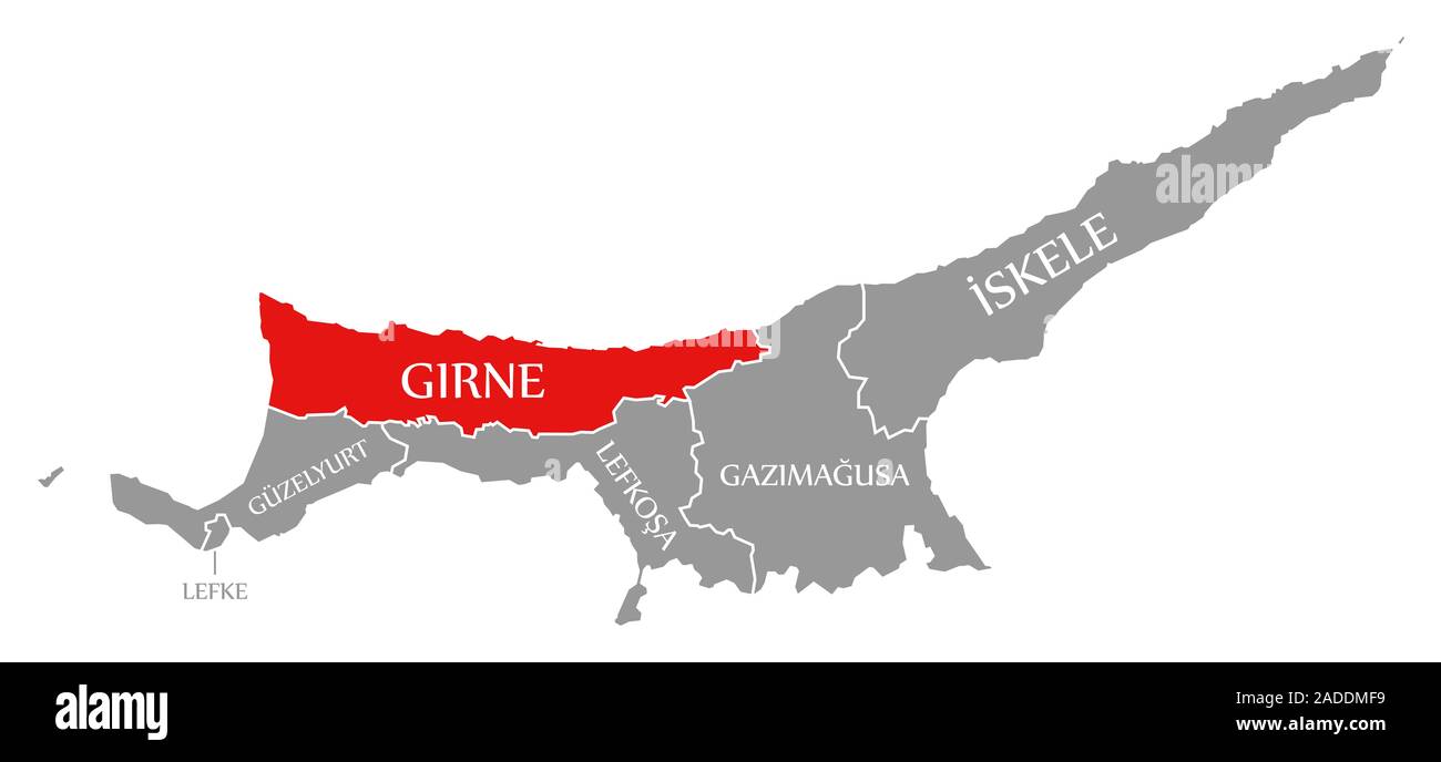 Girne red highlighted in map of Northern Cyprus Stock Photo - Alamy