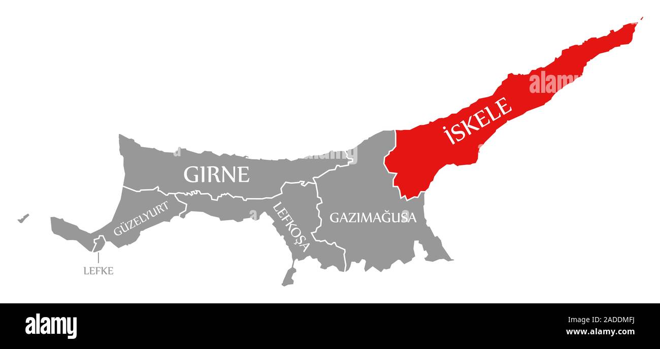 Iskele red highlighted in map of Northern Cyprus Stock Photo - Alamy