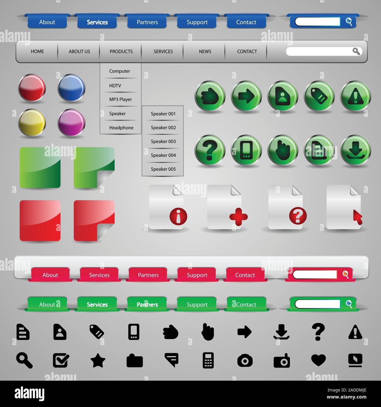 Set of Various Abstract Colorful Web Site Element, Label, Menu and Icon ...