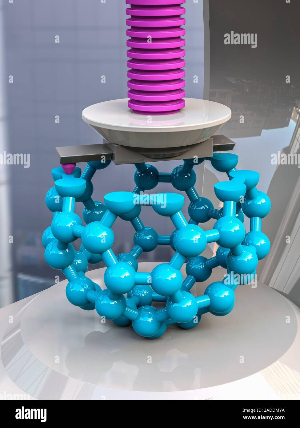 Buckyball printer, illustration. Conceptual illustration depicting a ...