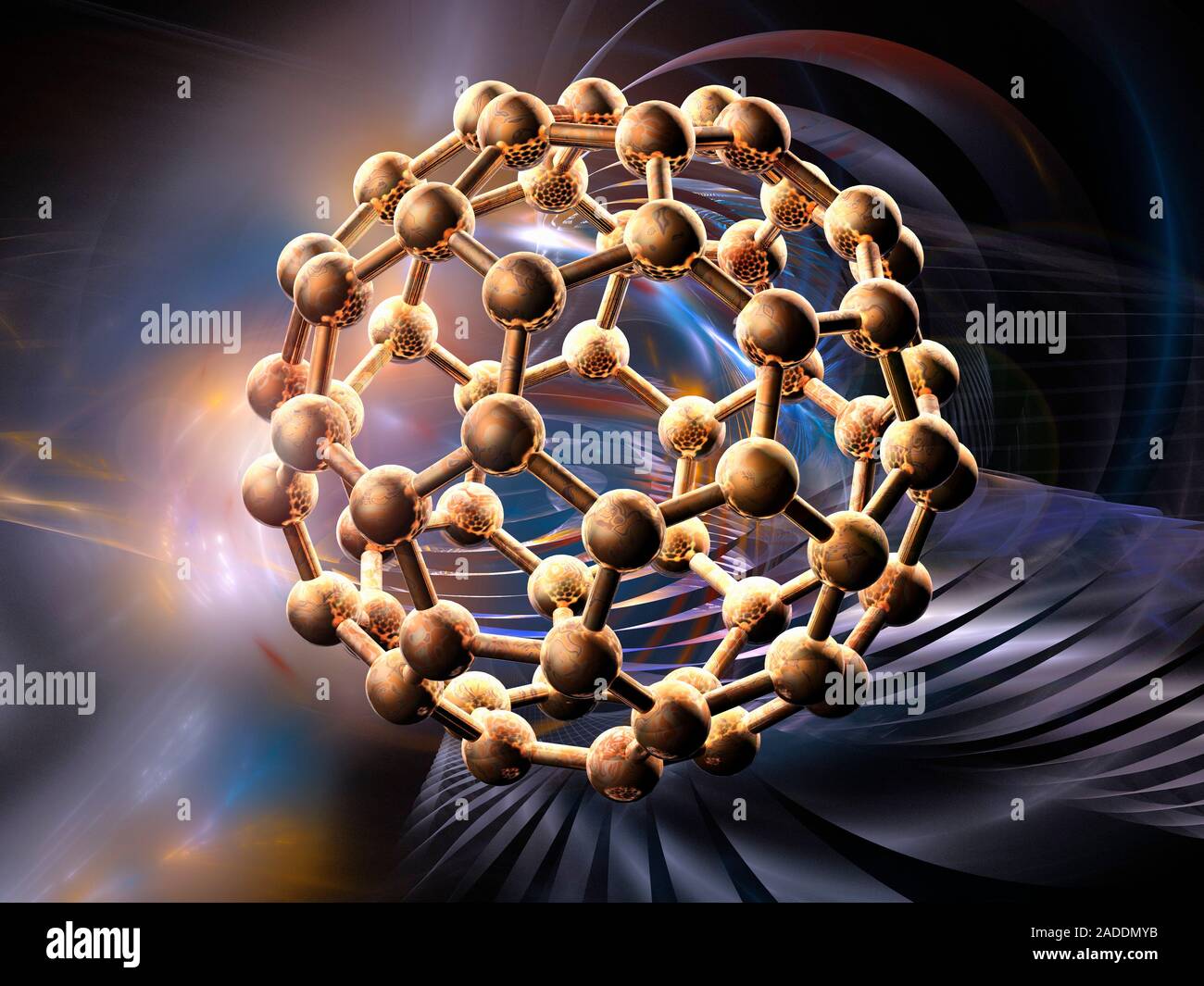 Buckyball C60, molecular model. A buckyball is a type of fullerene, a ...