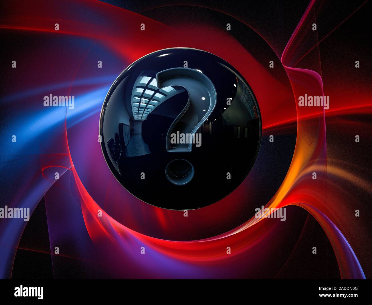 Dark matter particle with question mark, illustration. Dark matter is a ...